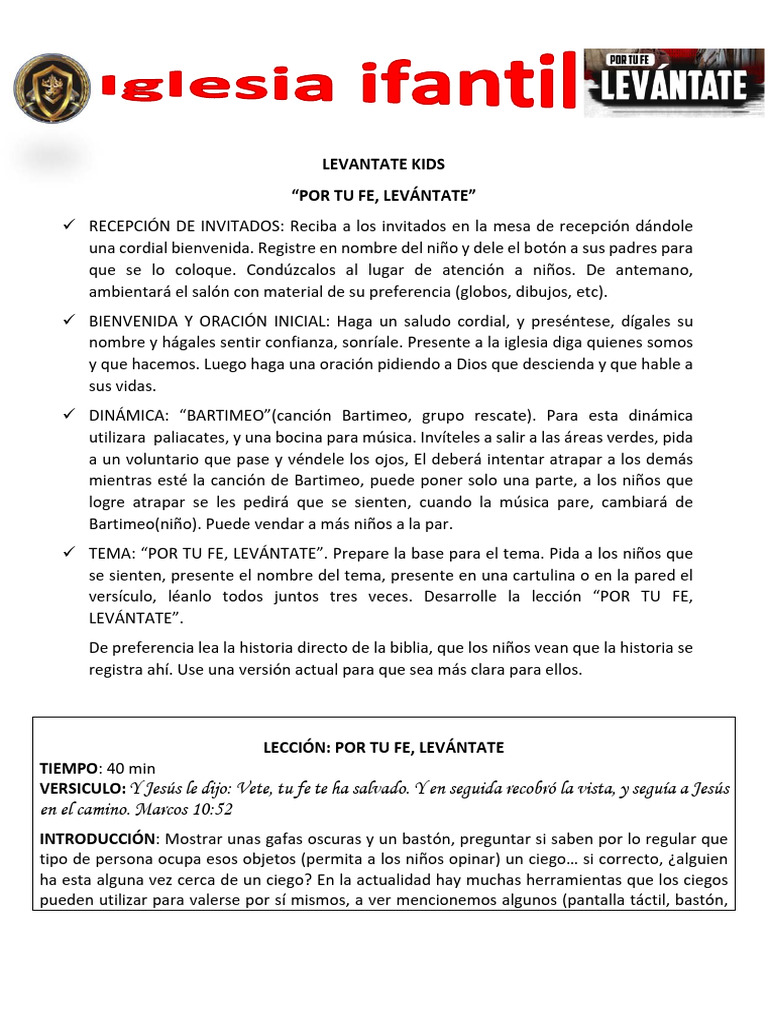 Levantate Kids Por Tu Fe, Levantate | PDF