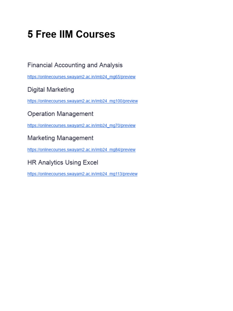5 Free IIM Courses | PDF