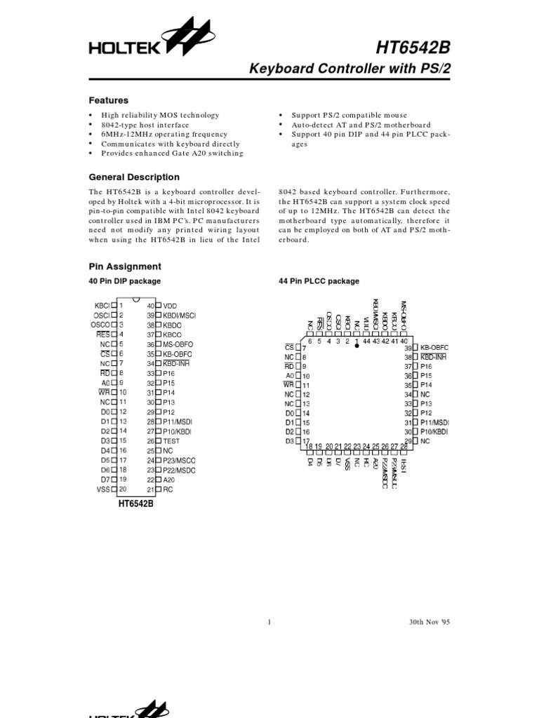 Datasheet Holtek 6542 | PDF | Input/Output | Computer Keyboard