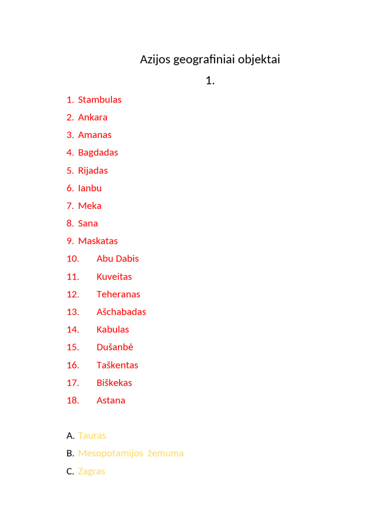 Azijos Geografiniai Objektai | PDF