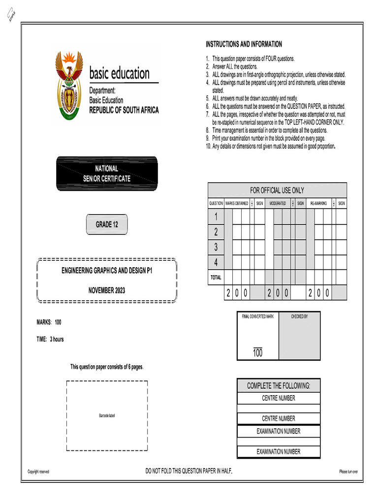 Engineering Graphics & Design P1 Nov 2023 Eng | PDF Engineering Graphics & Design P1 Nov 2023 Eng | PDF
