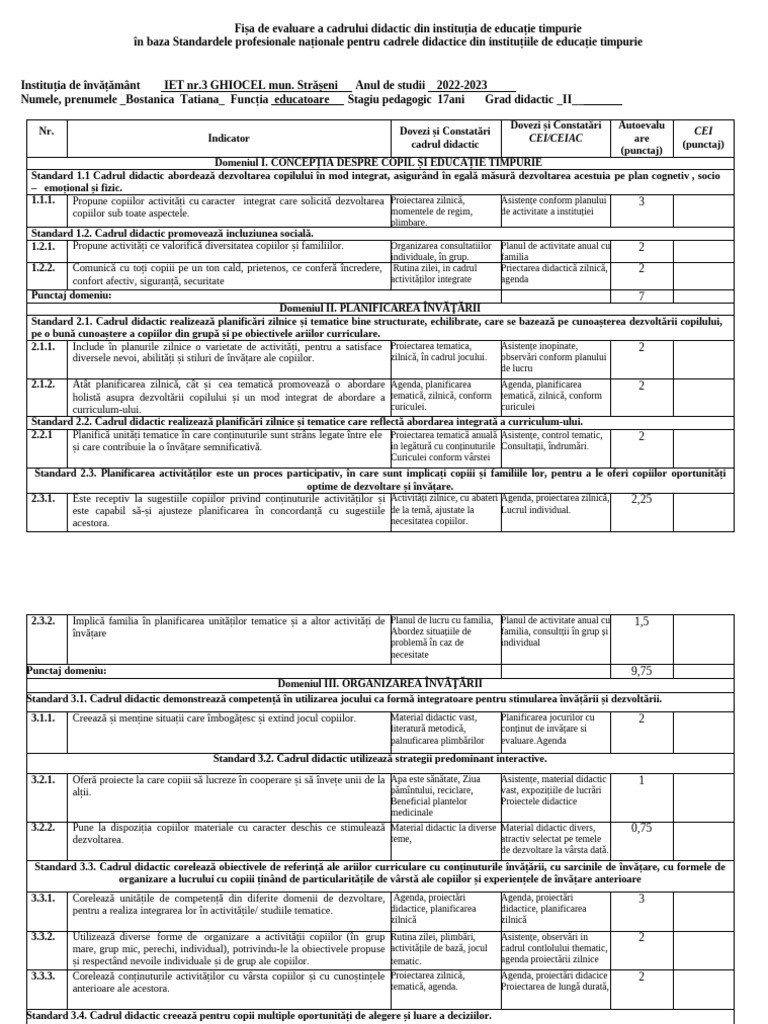 FISA DE EVALUARE A CADRULUI DIDACTIC | PDF
