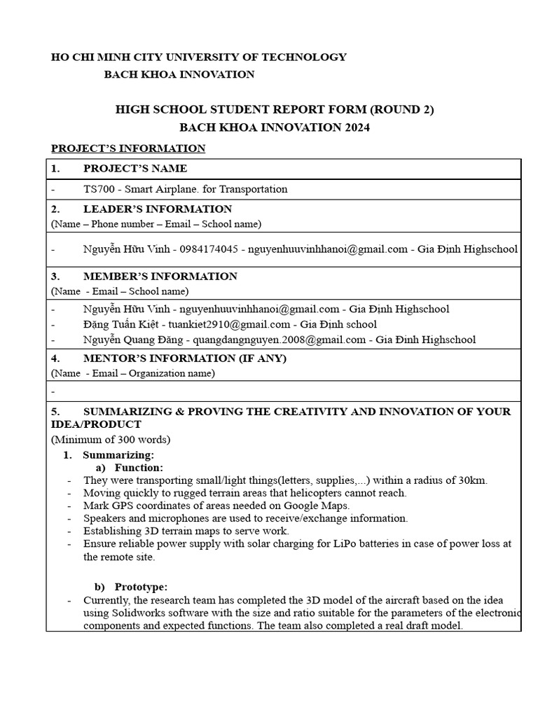 Thousand Sunny_ Gia Dinh High School_Report Form_Round 2 | PDF