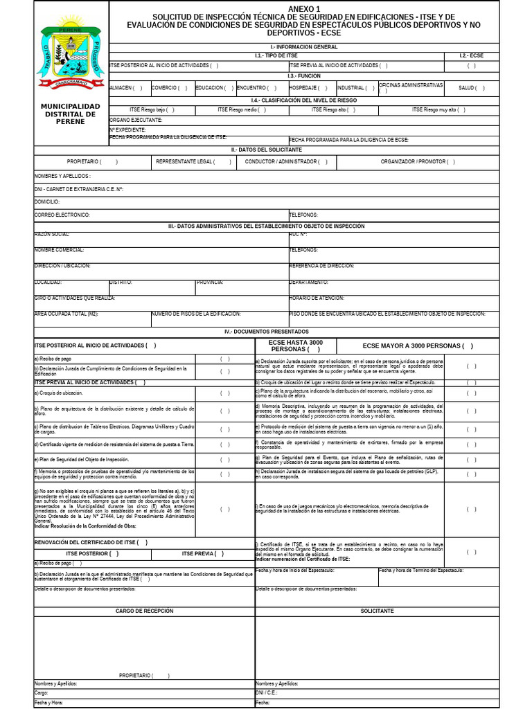 Anexo 1 Formato de Solicitud Itse Ecse | PDF