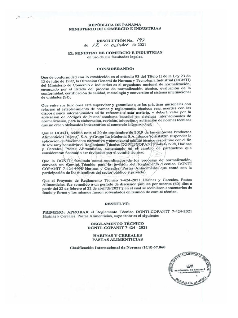 RT DGNTI-COPANIT 07-424-2021 Pastas Alimenticias | PDF