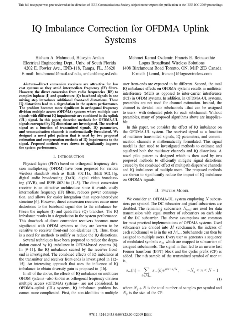 IQ Imbalance Correction For OFDMA Uplink Systems | PDF