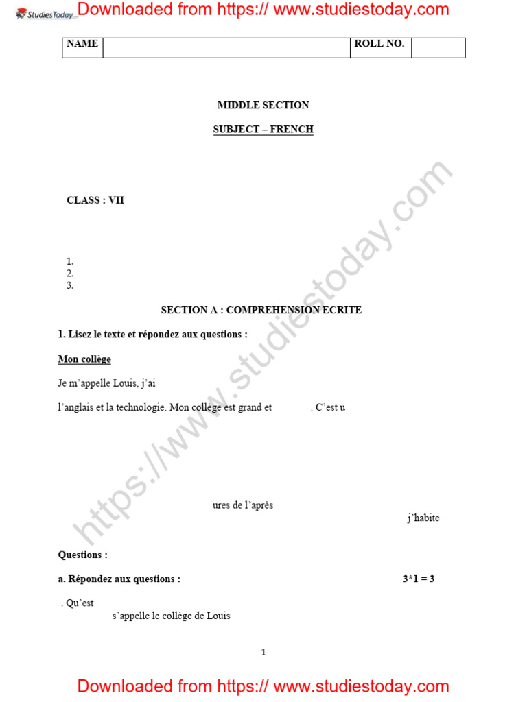 French Ques Paper | PDF