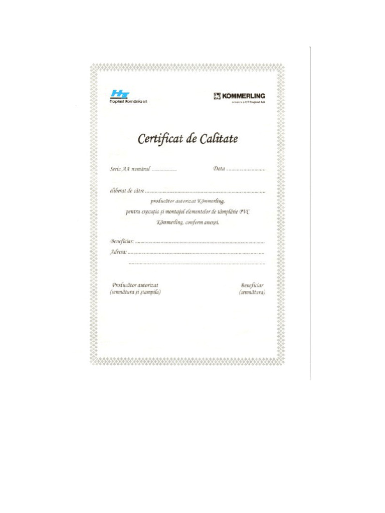 Certificat de calitate Kommerling | PDF