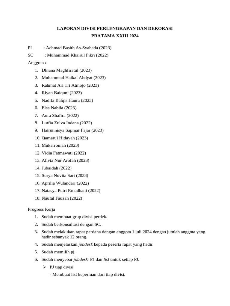 Laporan Divisi Perdek 4 | PDF