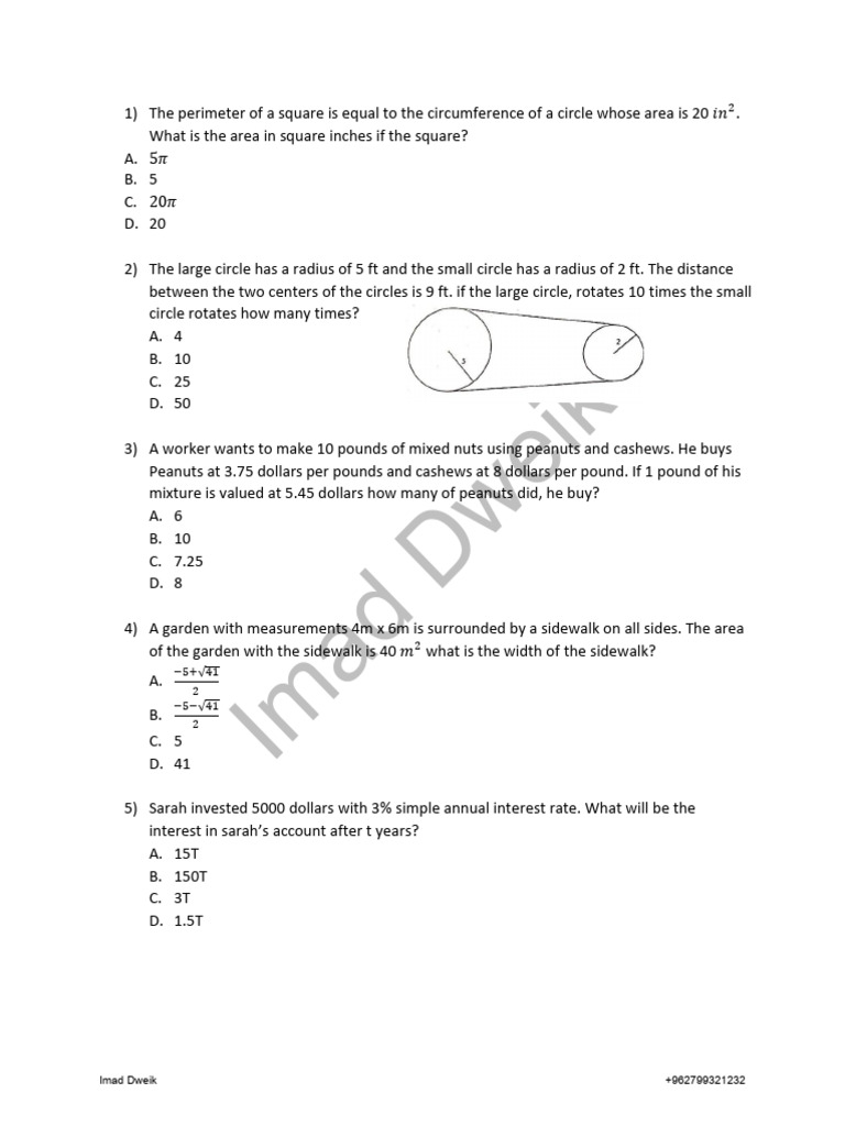 Math Problem Set with Solutions | PDF | Area | Teaching Methods & Materials