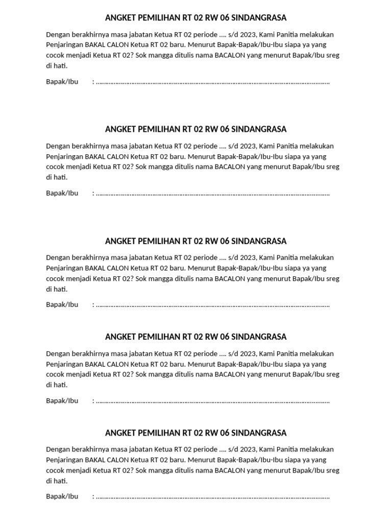 Format Angket RT 02 | PDF