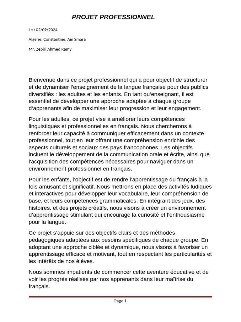 Projet Professionnel | PDF