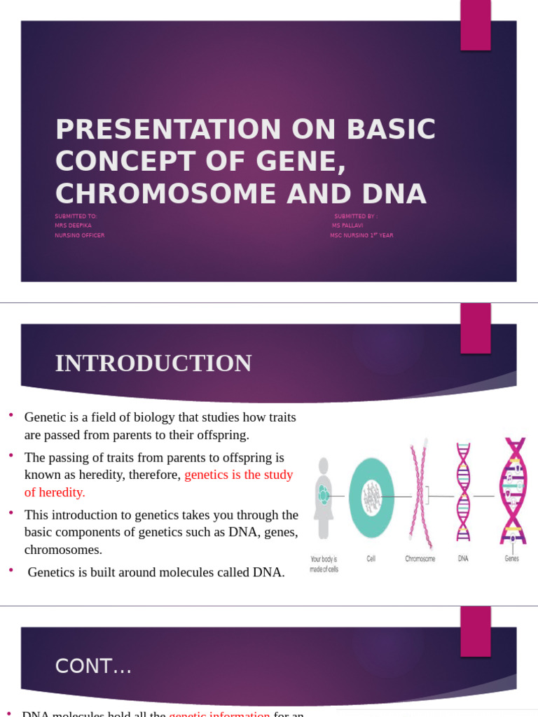 Presentation On Basic Concepts of Gene Chromosome and Dna | PDF