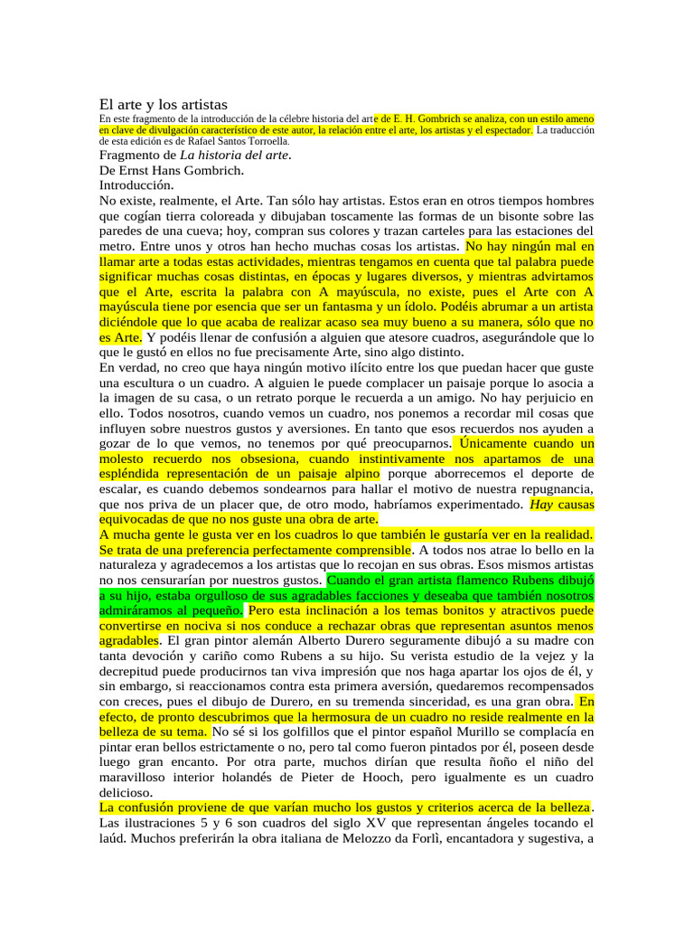 19 Gombrich El Arte y Los Artistas | PDF