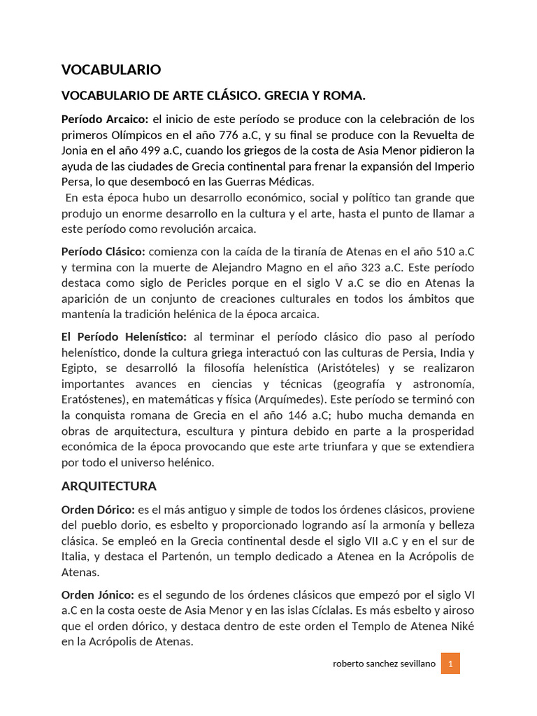 Vocabulario de Arte Clásico | PDF | templo | Arte