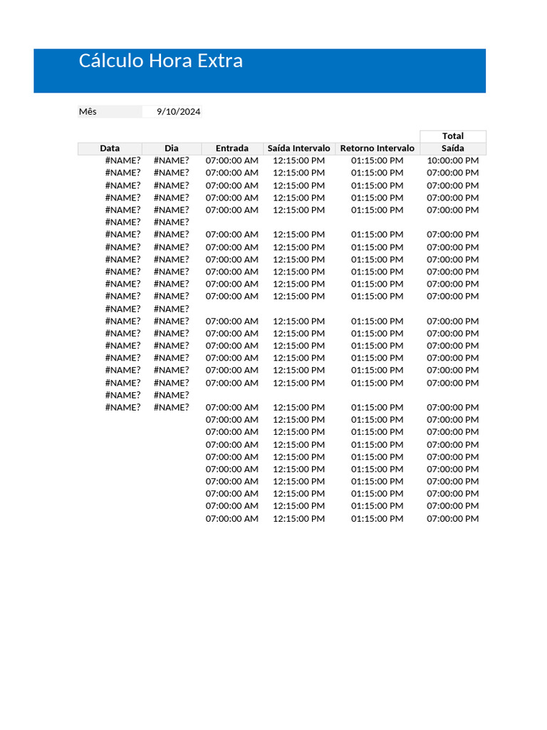 Planilha de Cálculo de Hora Extra Excel Aula | PDF