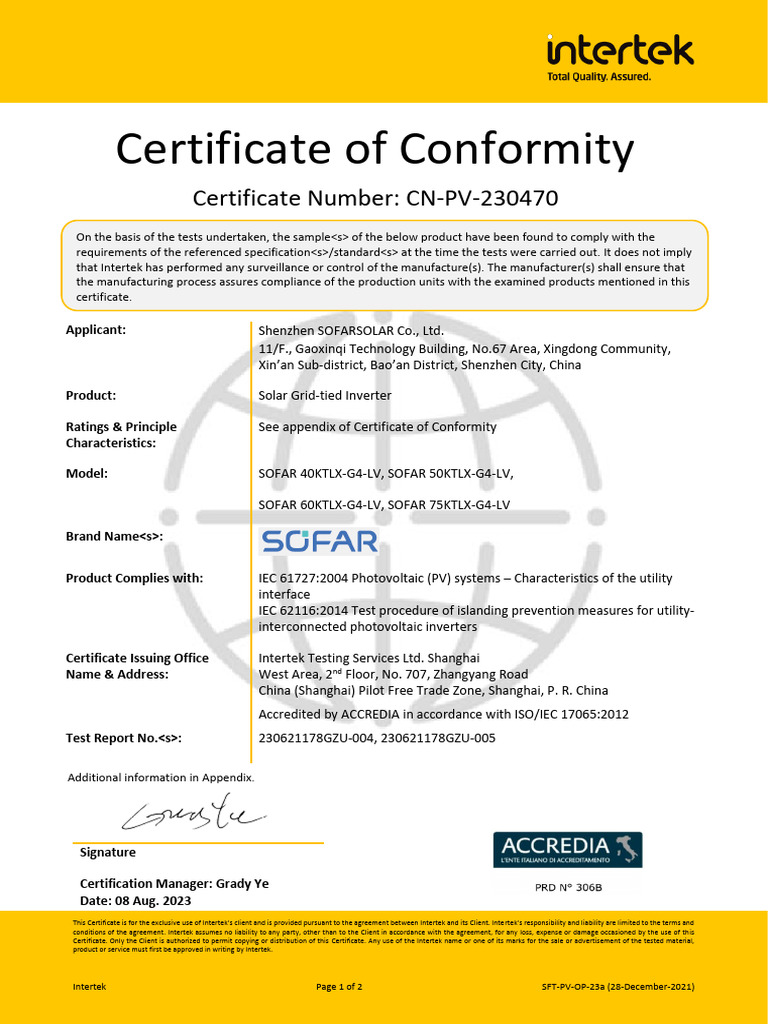 Certificado - Inversor | PDF