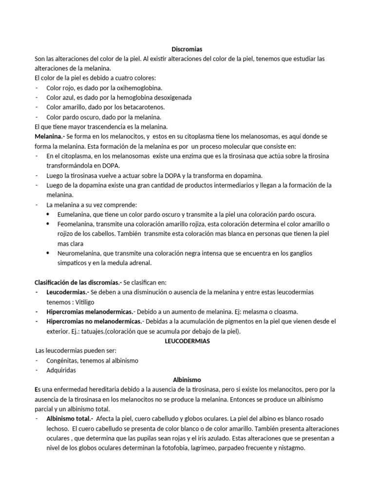 Discromías: Tipos y Tratamientos | PDF | Color de piel humana | Piel