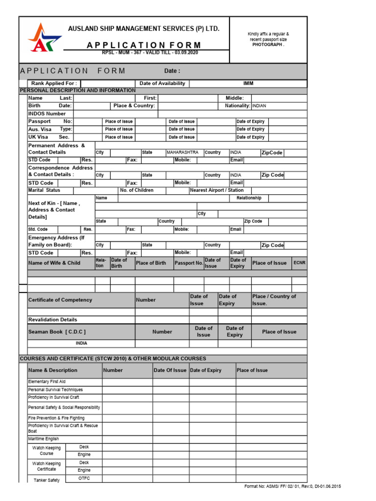 ASMS Application Form | PDF