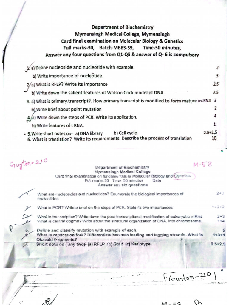 Genetic Card Previous Questions | PDF