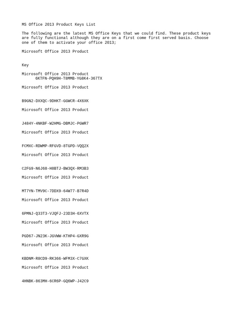 MS Office 2013 Keys for Users | PDF | Microsoft Office | Microsoft ...