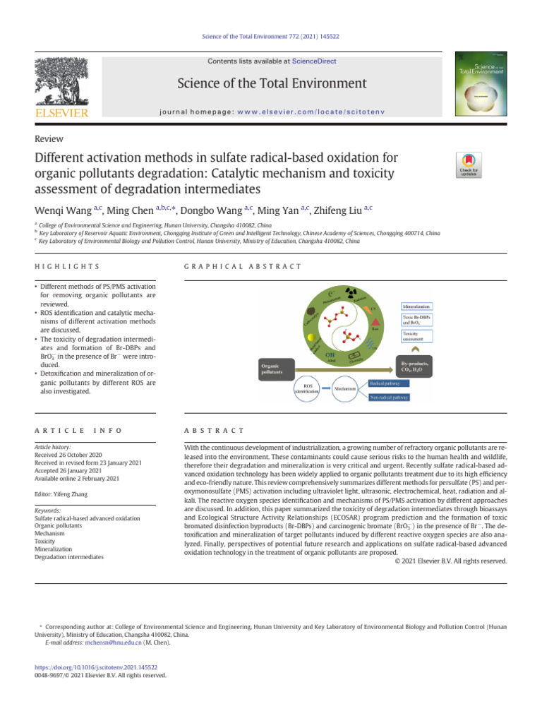 2021-(Drawback) Different activation methods in sulfate radical | PDF