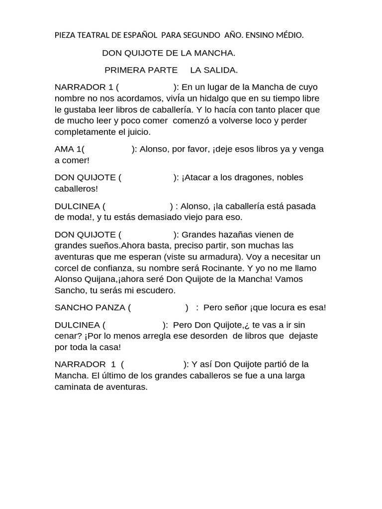 Pieza Teatral de Español Dom Quijote para Segundo Año | PDF | Don Quijote