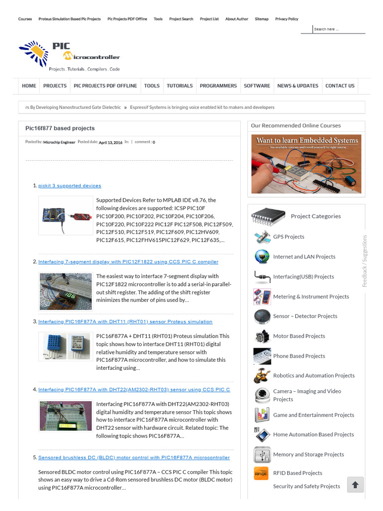 Pic16f877 Based Projects PIC Microcontroller | PDF