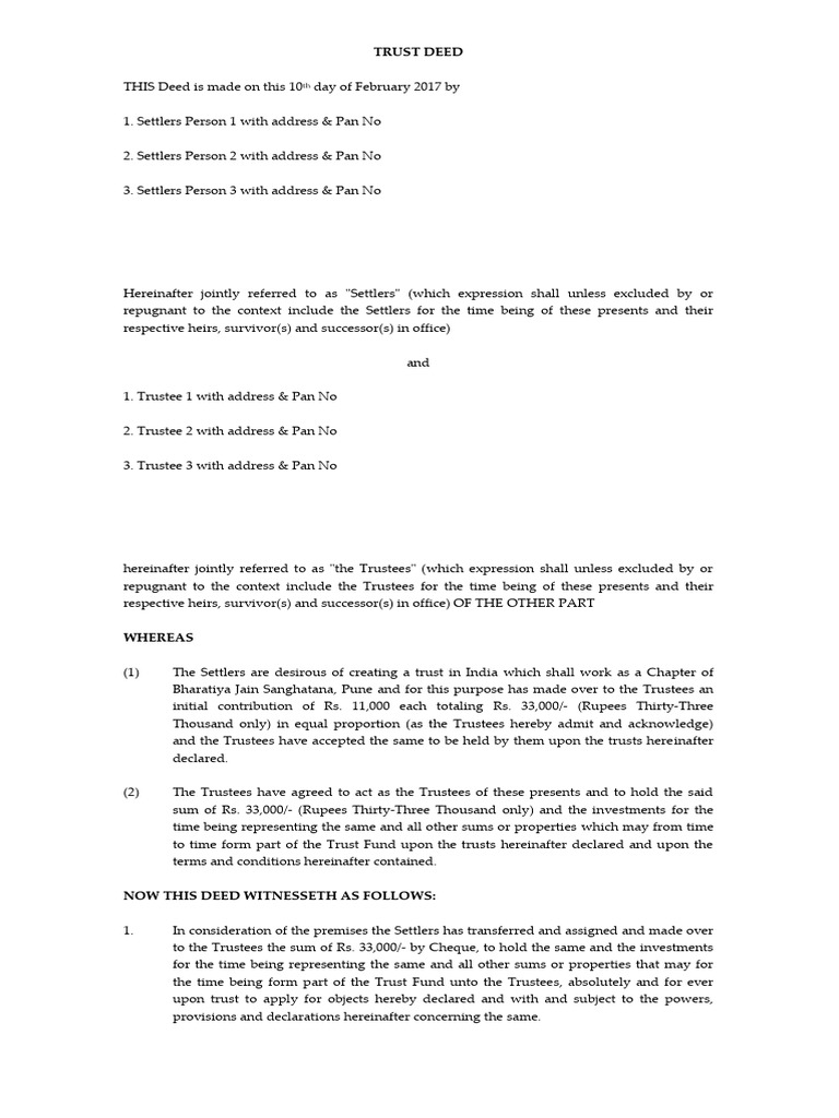 Trust Deed Sample | PDF