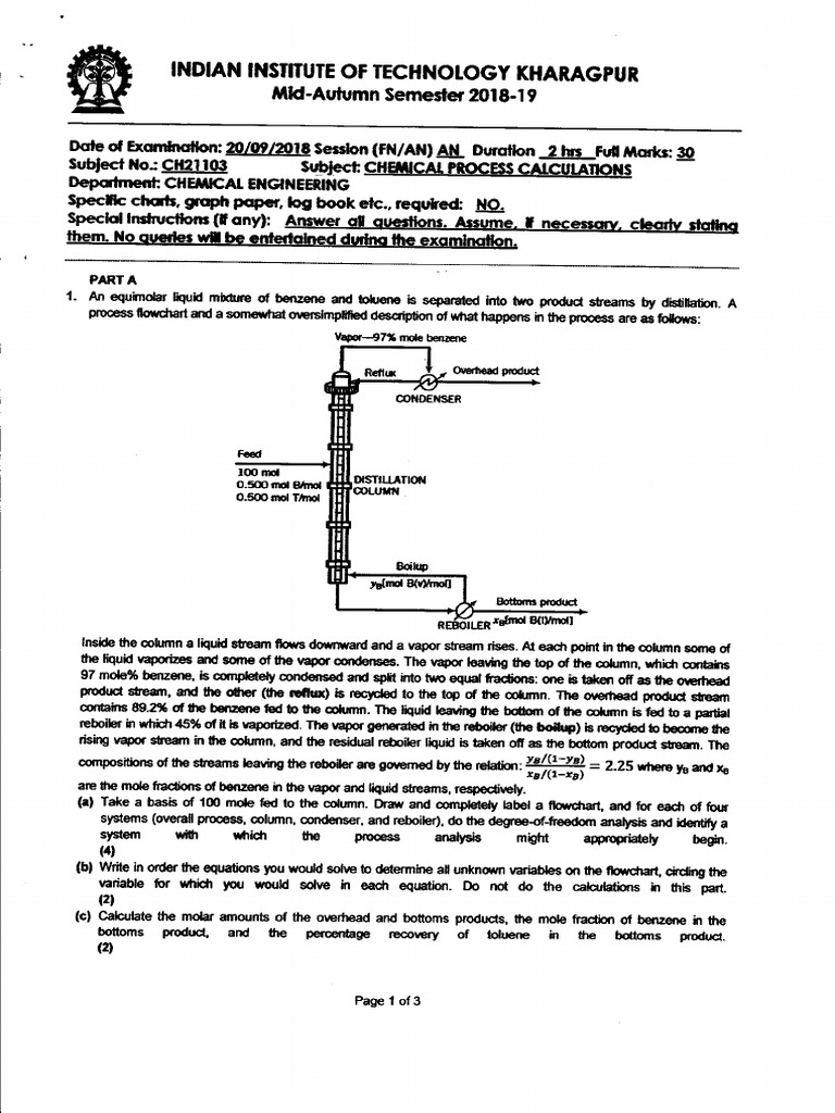 CH21103 Chemical Process Calculations MA 2018 | PDF