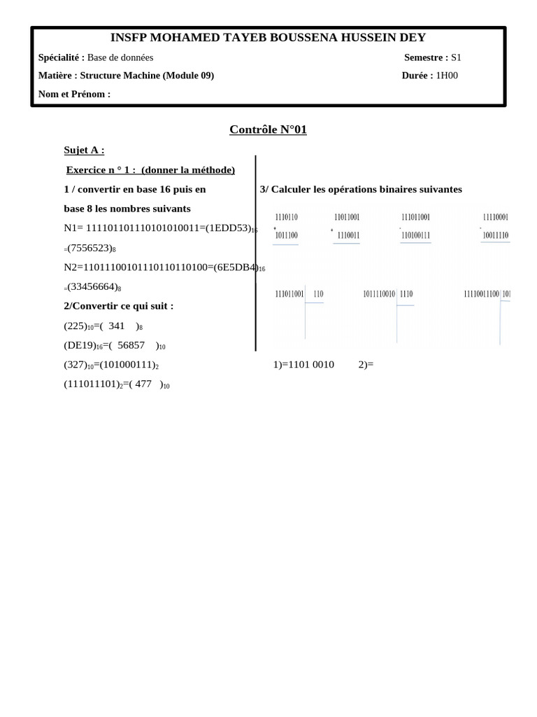 Contrôle Structure Machine | PDF
