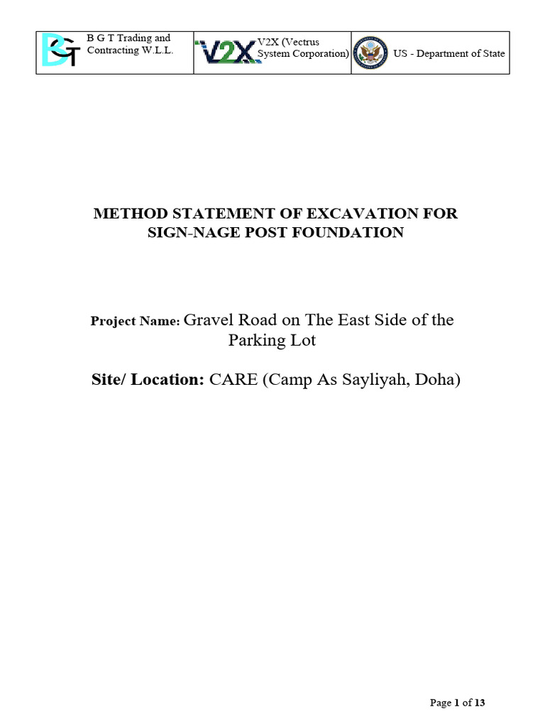 Method Statement Excavation | PDF