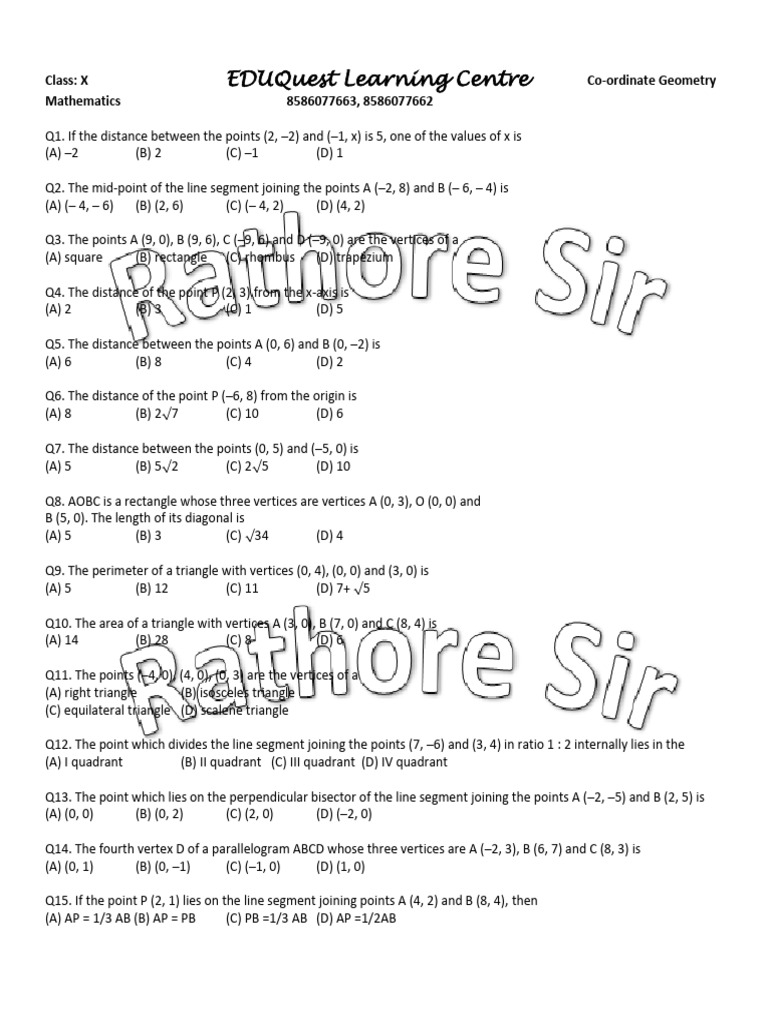 Coordinate Geometry Assignment (Coaching) | PDF | Area | Triangle
