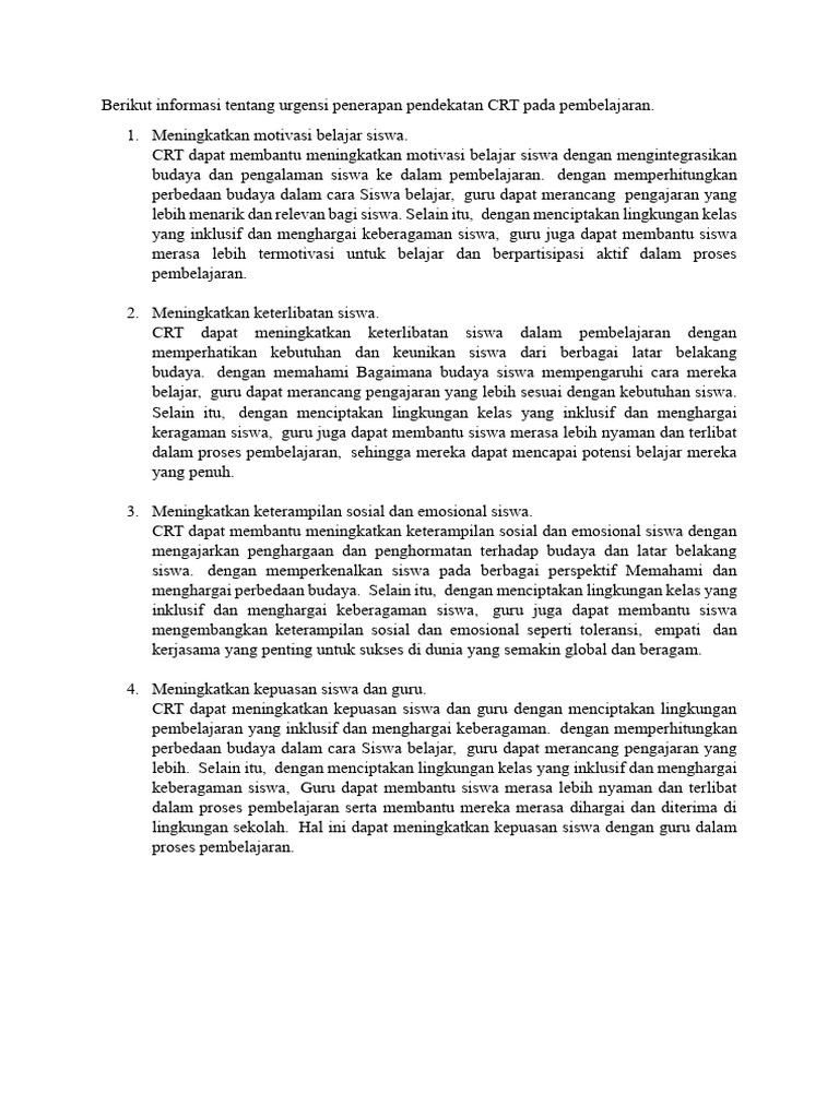 Contoh Aksi Nyata Penerapan CRT Dalam Pembelajaran | PDF | Karier & Perkembangan