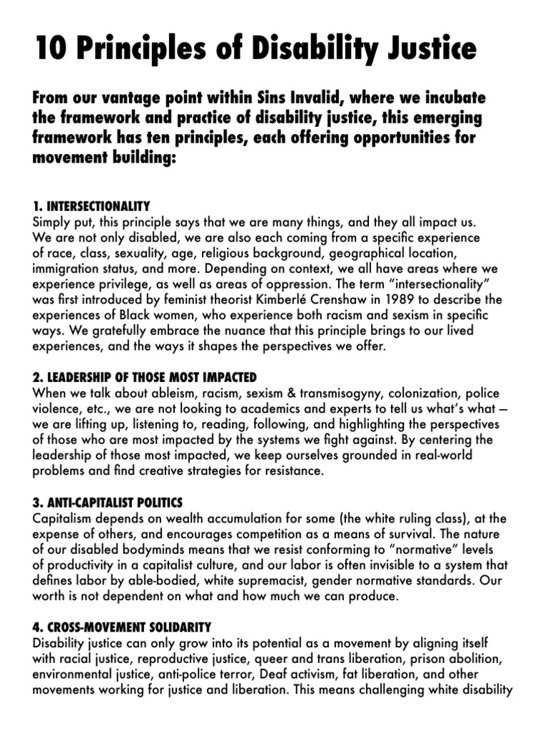 10 Principles of Disability Justice | PDF | Intersectionality | Disability