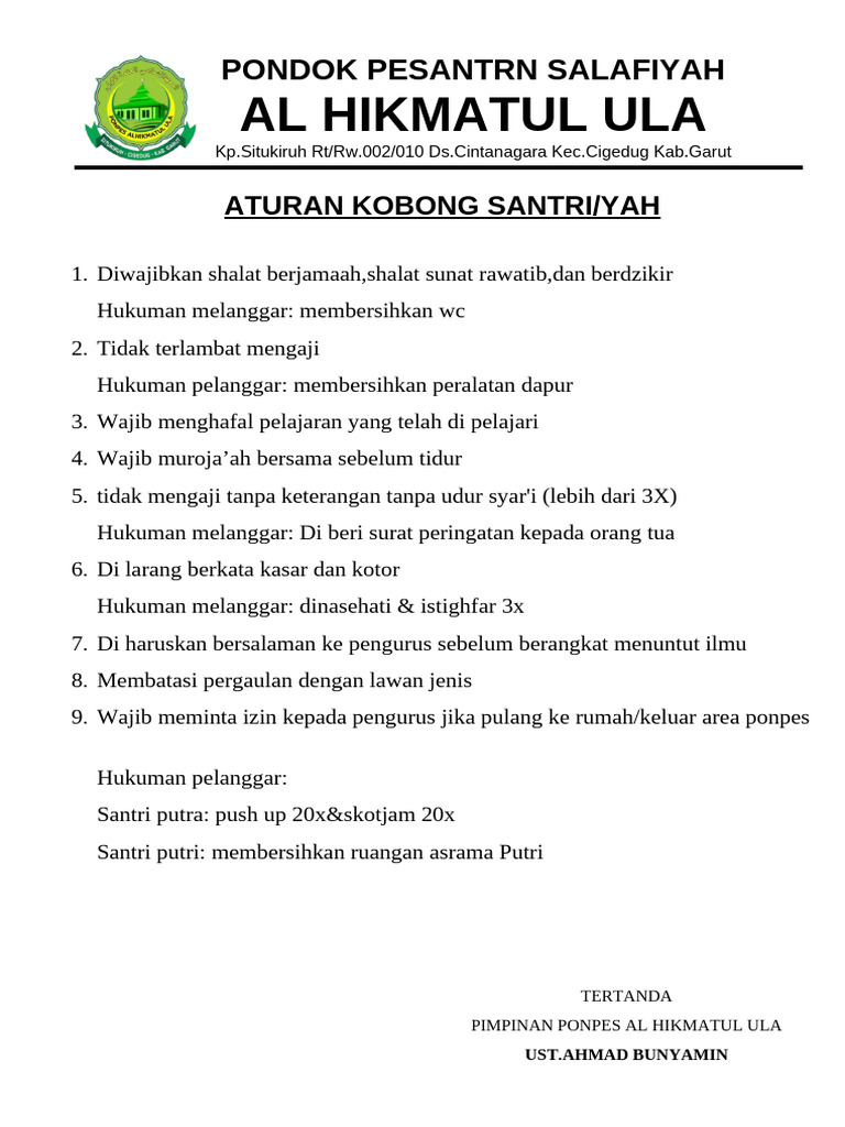 Aturan Kobong Santri-Ah | PDF