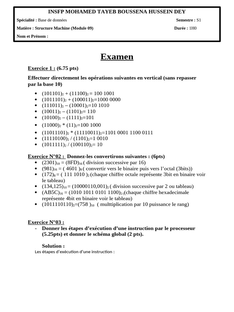 Examen Structure de Machine | PDF