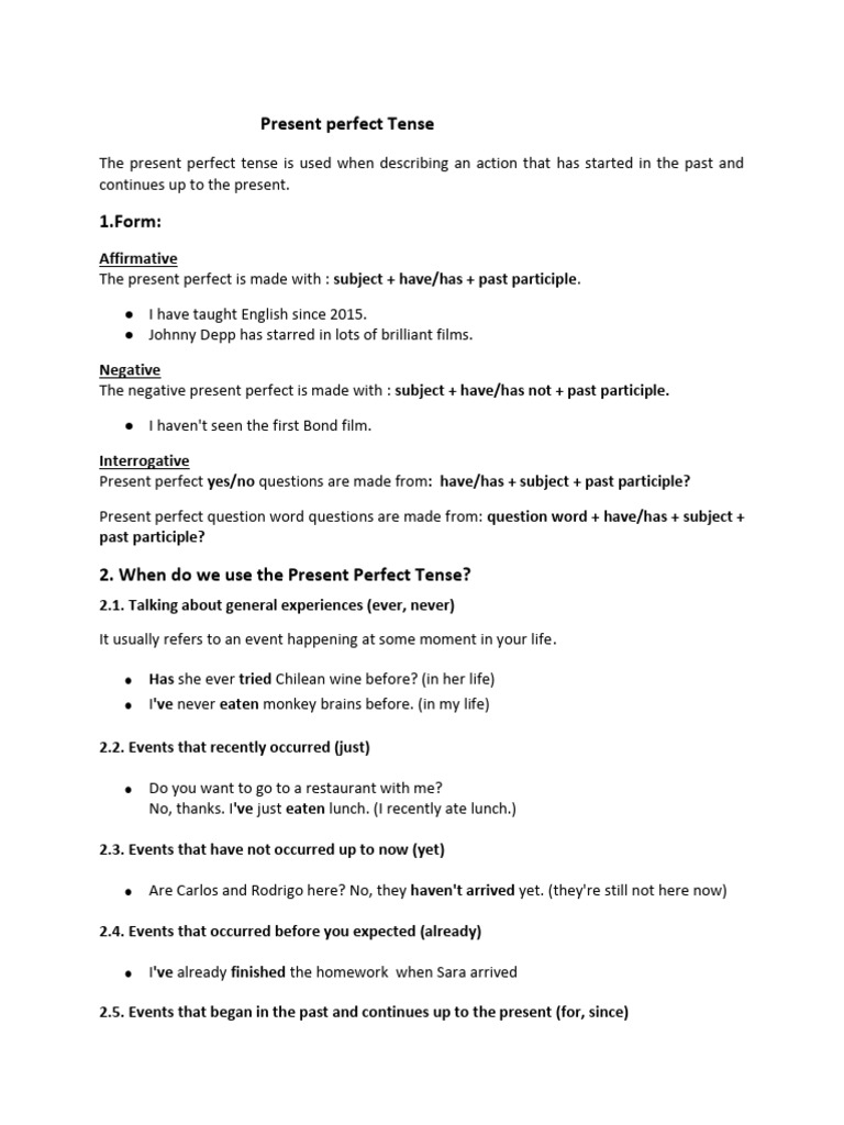 Present Perfect | PDF