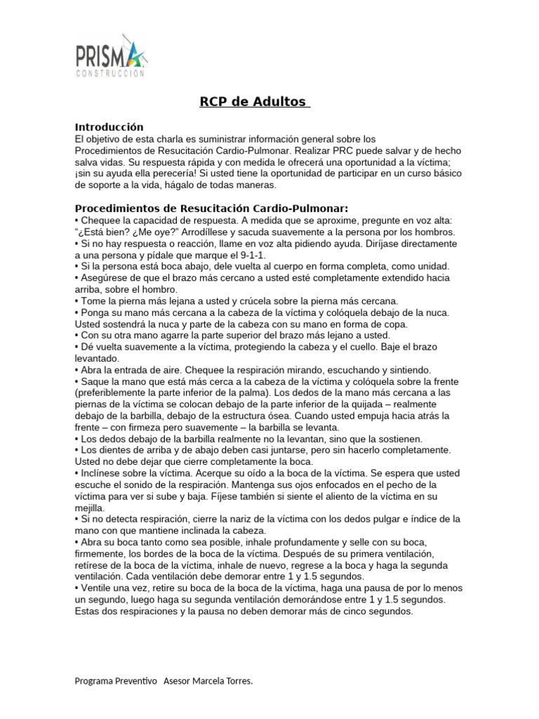 Charla de 5 Min RCP de Adultos | PDF