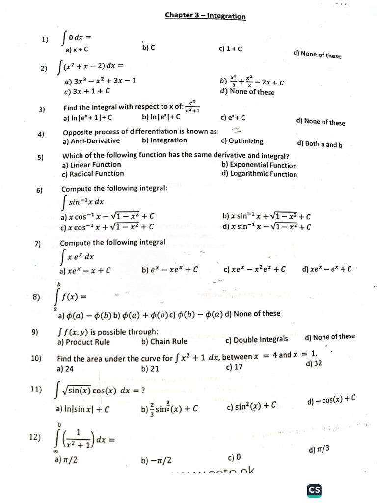 Integration and Analyticcal Mcqs | PDF