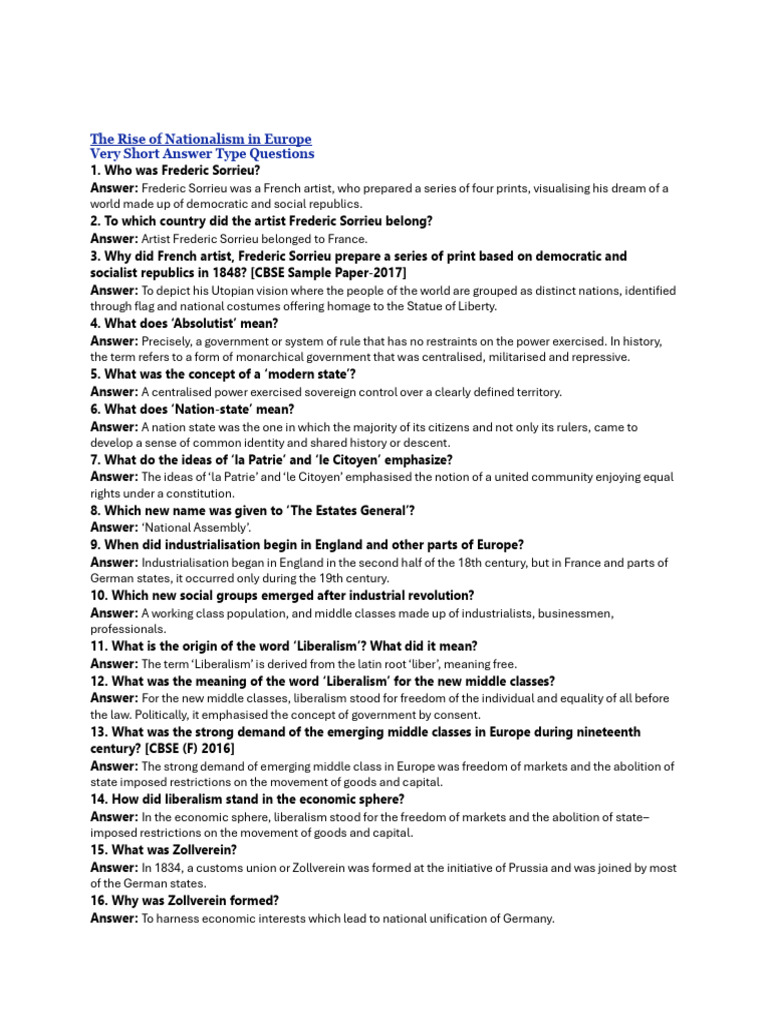 Extra Questions History 10 | PDF