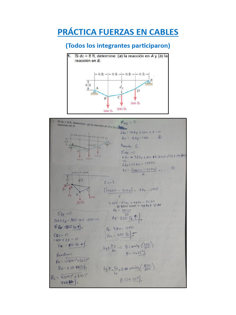 Práctica Fuerzas en Cables-Grupo1 | PDF