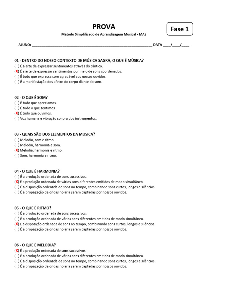 Prova Da Fase 1_Gabarito | PDF