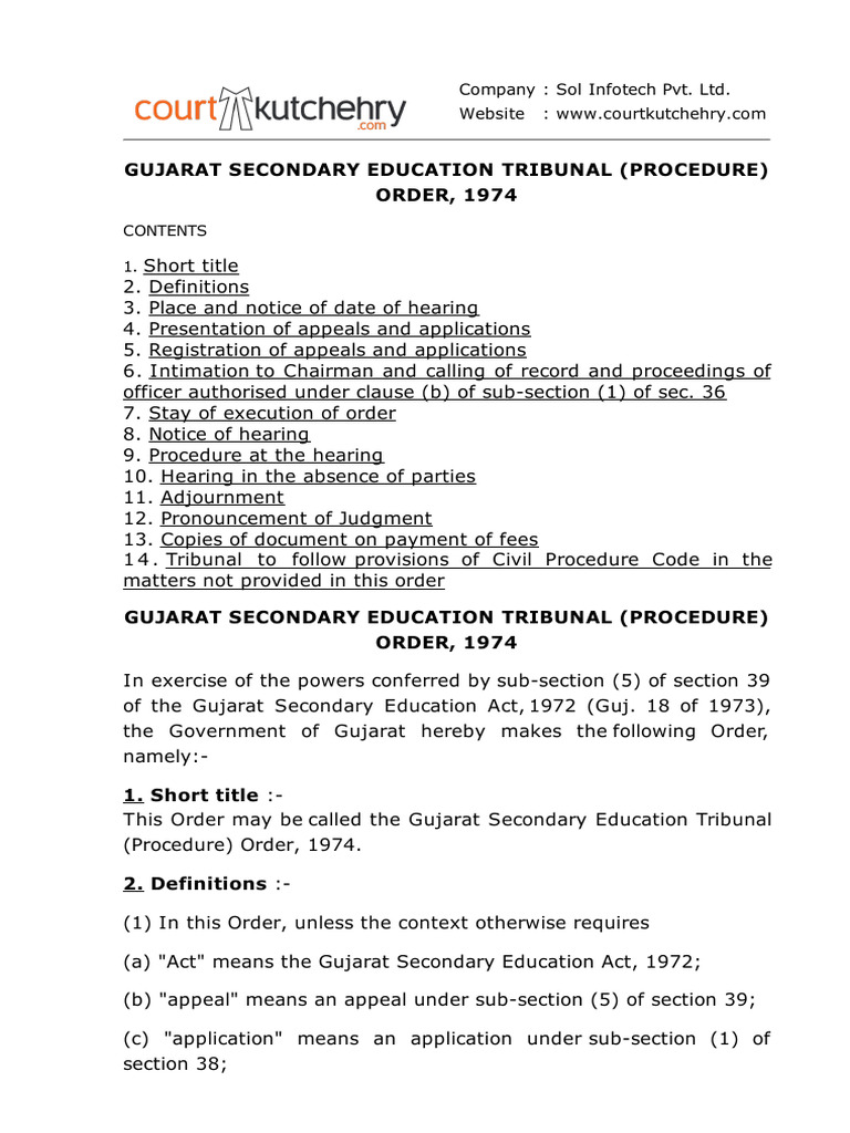 Gujarat Secondary Education Tribunal Order | PDF | Judgment (Law) | Appeal
