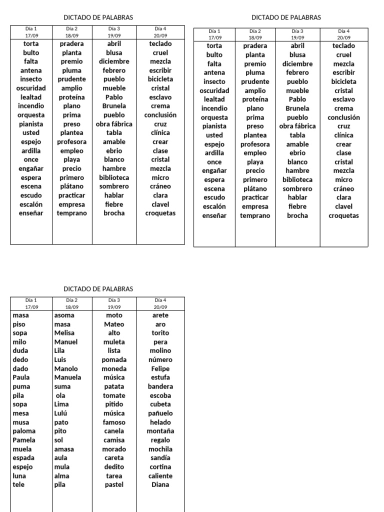Dictado de Palabras.3 Ii Bimestre | PDF