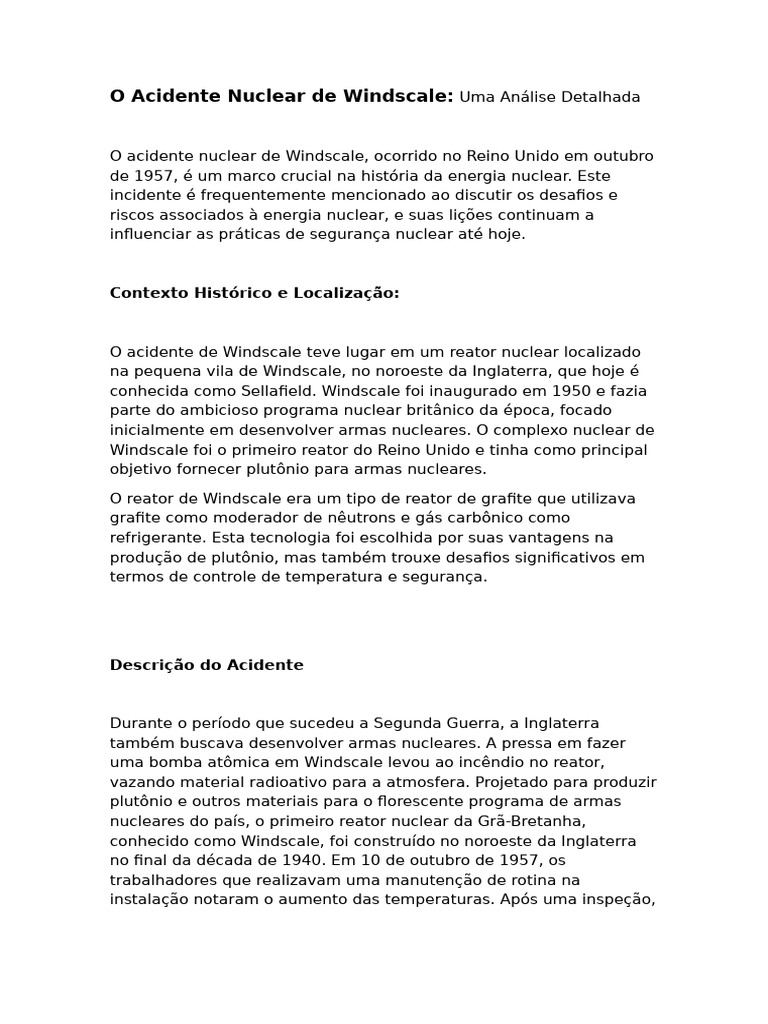 Acidente Windscale: Análise e Impacto | PDF | Potência nuclear | Reator nuclear