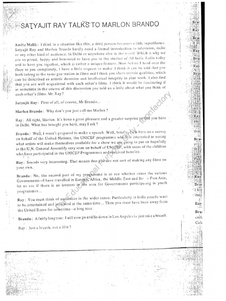 Satyajit Ray - Marlon Brando Interview | PDF