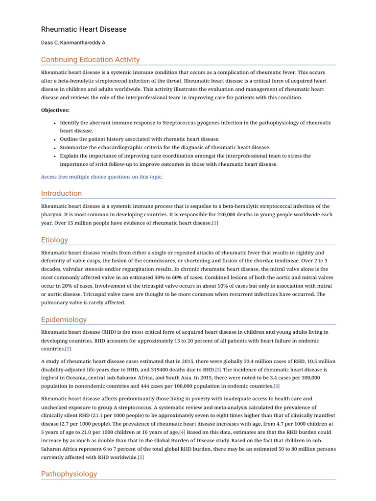 Rheumatic Heart Disease - StatPearls - NCBI Bookshelf | PDF