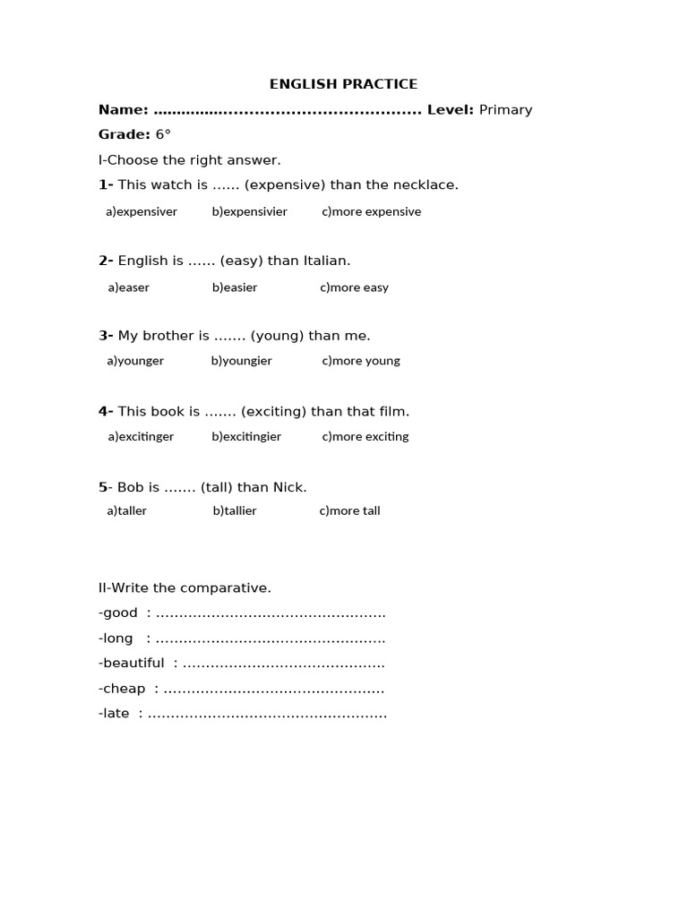 Practica2 t2, Comparative Adj, 6prim, August 2024 | PDF