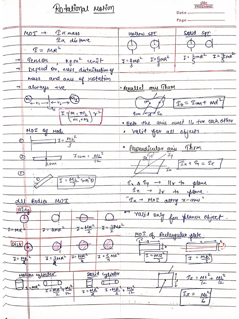Rotational Motion Short Notes | PDF